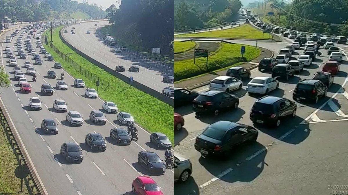 Via Anchieta apresenta congestionamento sentido litoral de SP